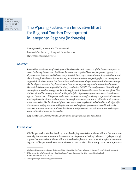 (PDF) The A'jarang festival: An innovative effort for regional tourism ...