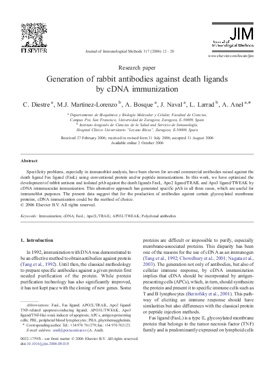 (PDF) Generation of rabbit antibodies against death ligands by cDNA ...