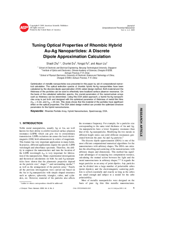 (PDF) Tuning Optical Properties of Rhombic Hybrid Au-Ag Nanoparticles ...