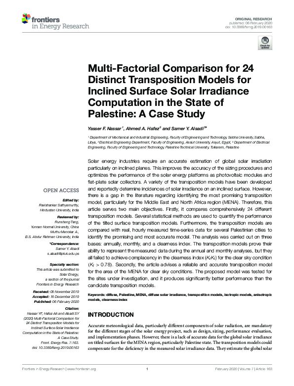 (PDF) Multi-Factorial Comparison for 24 Distinct Transposition Models for Inclined Surface Solar ...