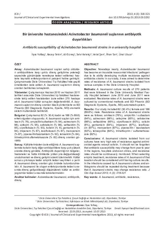 (PDF) Antibiotic susceptibility of Acinetobacter baumannii strains in a ...