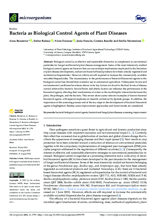 (PDF) Bacteria as Biological Control Agents of Plant Diseases
