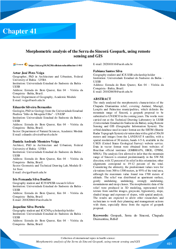 Pdf Morphometric Analysis Of The Serra Do Sincorá Geopark Using