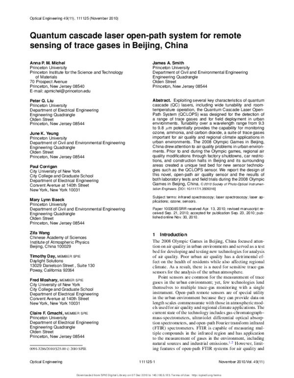 (PDF) Quantum cascade laser open-path system for remote sensing of trace gases in Beijing, China