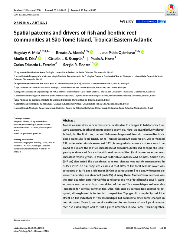 (PDF) Spatial patterns and drivers of fish and benthic reef communities at São Tomé Island ...