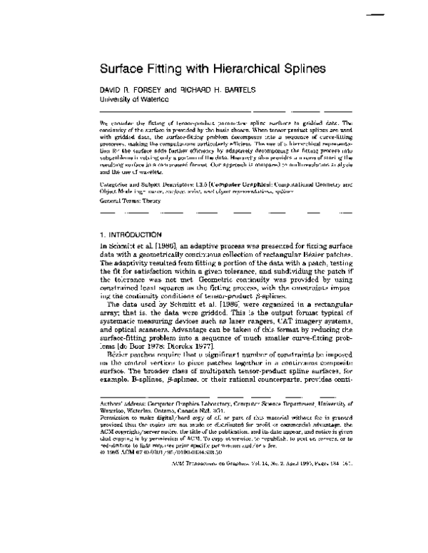 (PDF) Surface fitting with hierarchical splines | David Forsey - Academia.edu