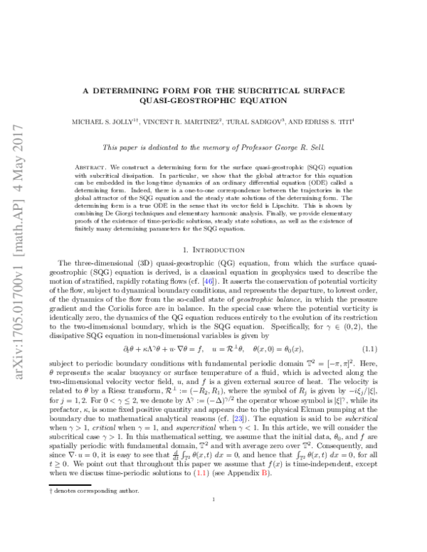 (PDF) A determining form for the subcritical surface quasi-geostrophic ...