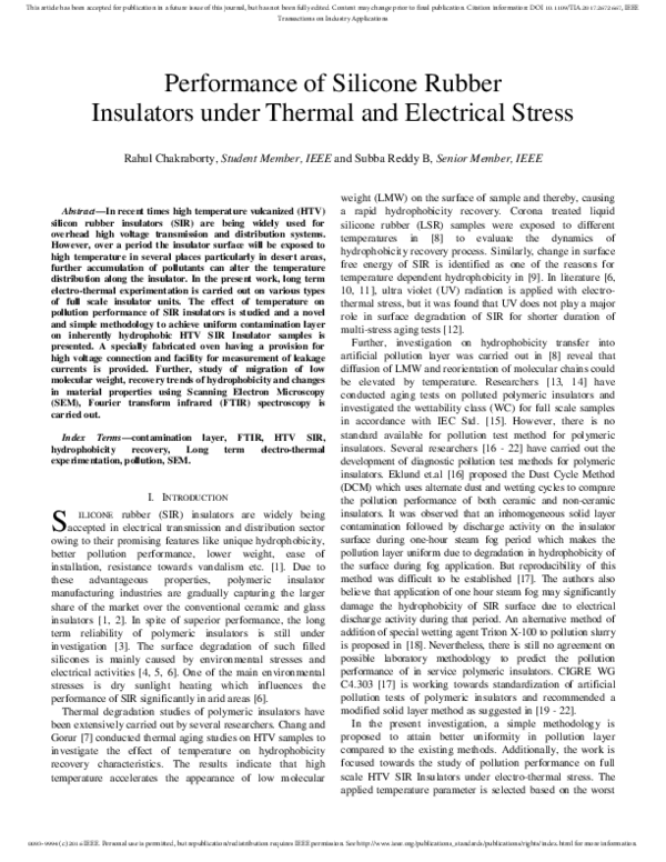 (PDF) Performance of silicone rubber insulators under acid rain + multistress conditions