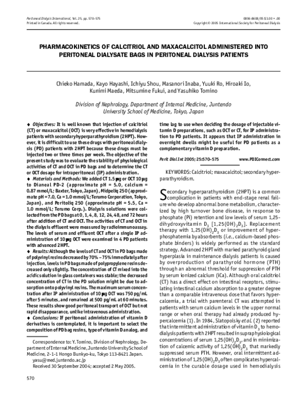 (PDF) Pharmacokinetics of Calcitriol and Maxacalcitol Administered into ...