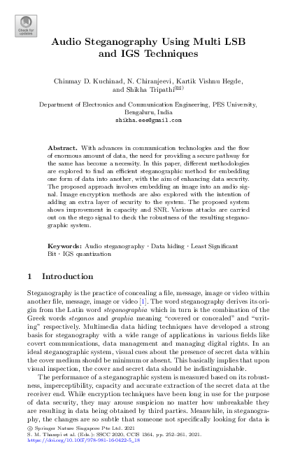 (PDF) Audio Steganography Using Multi LSB and IGS Techniques