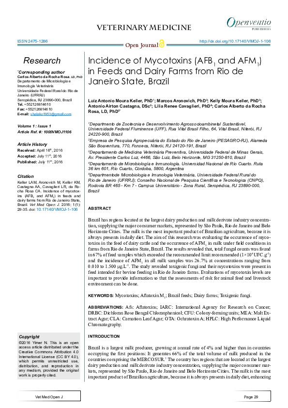 (PDF) Incidence of Mycotoxins (AFB1 and AFM1 ) in Feeds and Dairy Farms ...