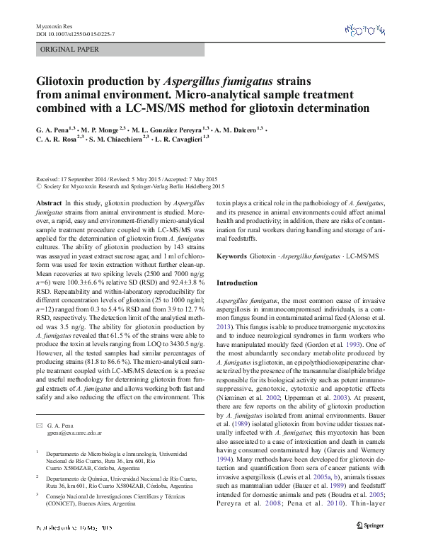 Gliotoxin production by Aspergillus fumigatus strains from animal ...