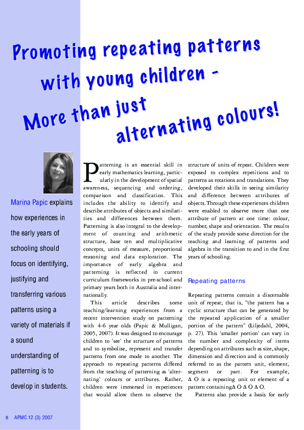 (PDF) Promoting Repeating Patterns with Young Children--More than Just ...