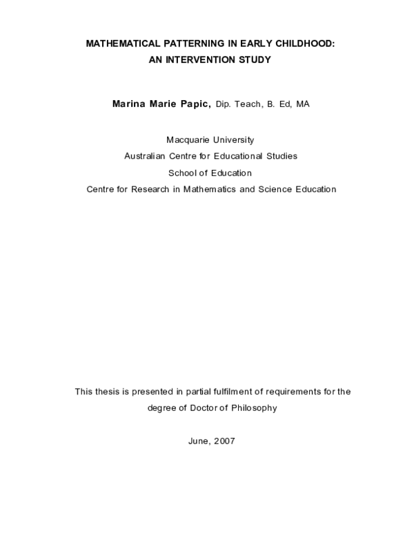 (PDF) Mathematical patterning in early childhood: an intervention study ...