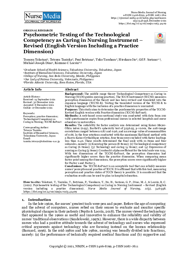 (PDF) Psychometric Testing of the Technological Competency as Caring in ...