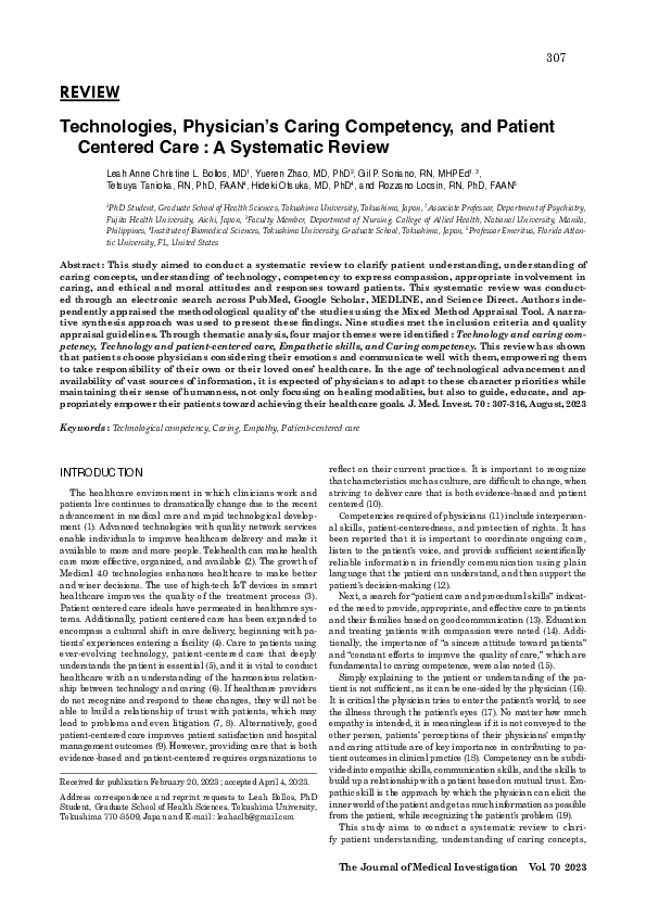(PDF) Technologies, Physician’s Caring Competency, and Patient Centered Care:A Systematic Review ...