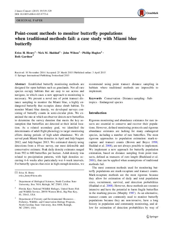 (PDF) Point-count methods to monitor butterfly populations when ...