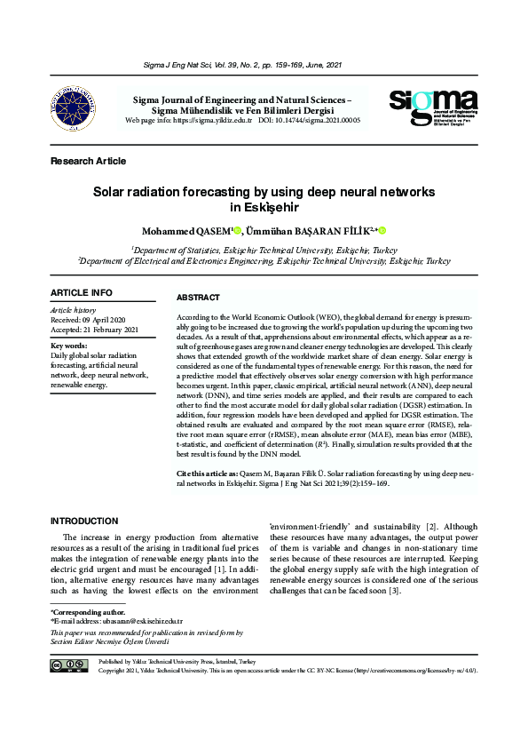 Pdf Solar Radiation Forecasting By Using Deep Neural Networks In
