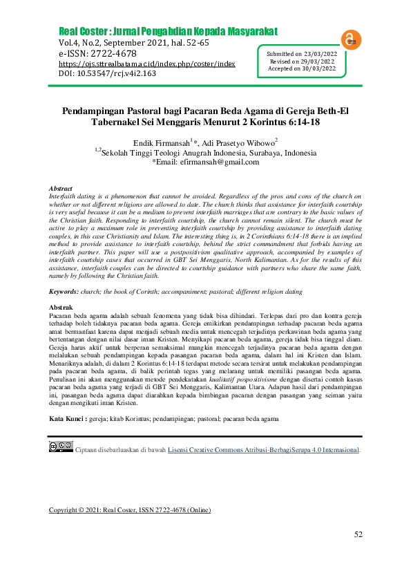 (PDF) Pendampingan Pastoral bagi Pacaran Beda Agama di Gereja Beth-El ...