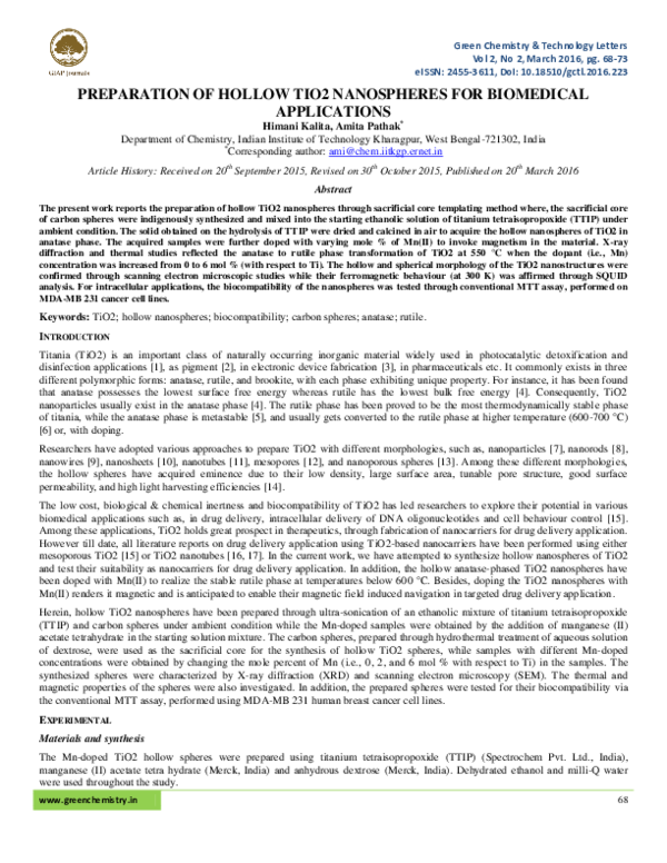 (PDF) Synthesis of hollow ferrite nanospheres for biomedical applications