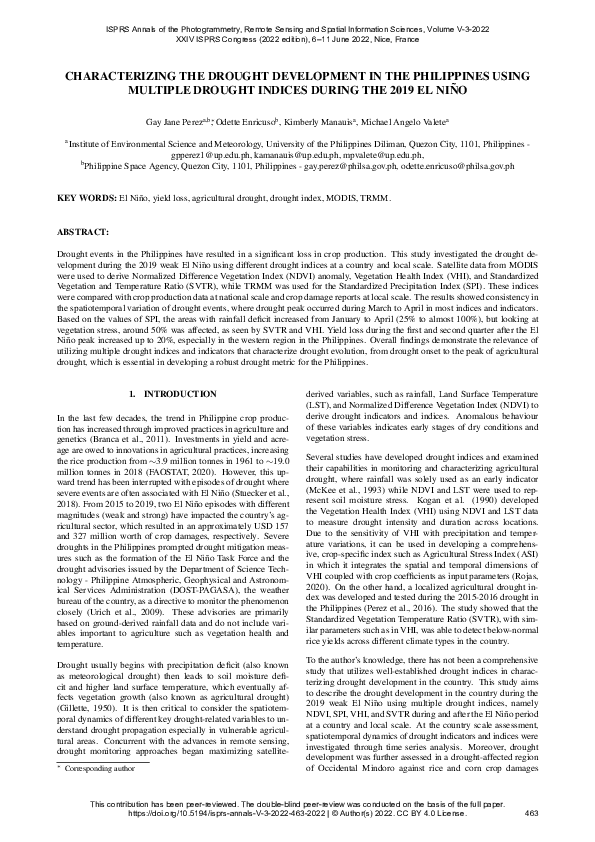 (PDF) Characterizing the Drought Development in the Philippines Using ...