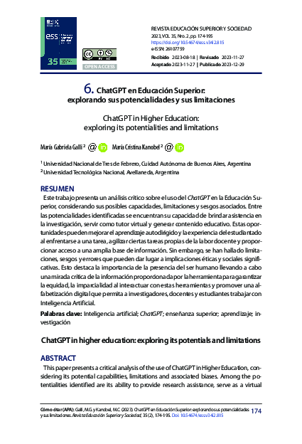 (PDF) ChatGPT en Educación Superior: explorando sus potencialidades y sus limitaciones ChatGPT ...