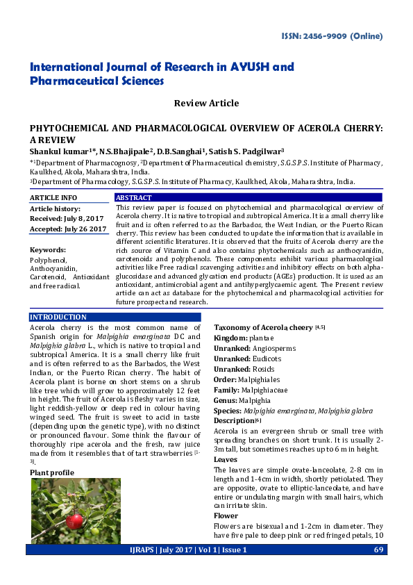 (PDF) Phytochemical and Pharmacological Overview of Acerola Cherry: A Review