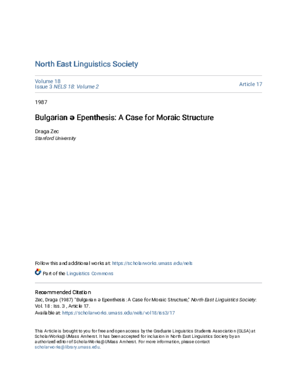 (PDF) Bulgarian ə Epenthesis: A Case for Moraic Structure