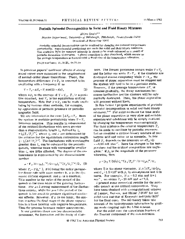 Pdf Periodic Spinodal Decomposition In Solid And Fluid Binary Mixtures