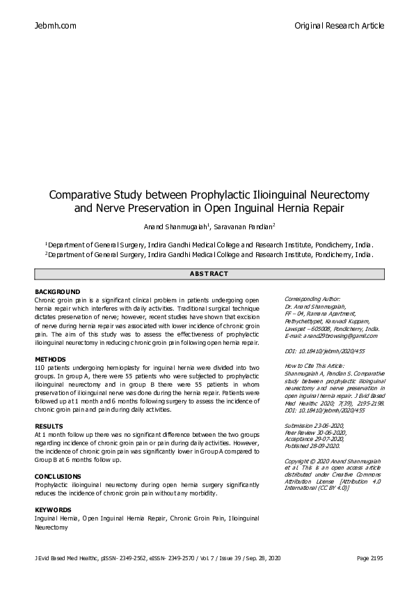 (PDF) Comparative Study between Prophylactic Ilioinguinal Neurectomy ...