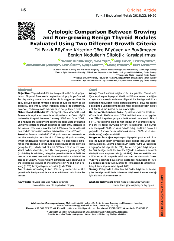 (PDF) Cytologic Comparison Between Growing and Non-growing Benign Thyroid Nodules Evaluated ...