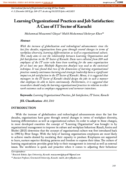 (PDF) Learning Organizational Practices and Job Satisfaction: A Case of ...