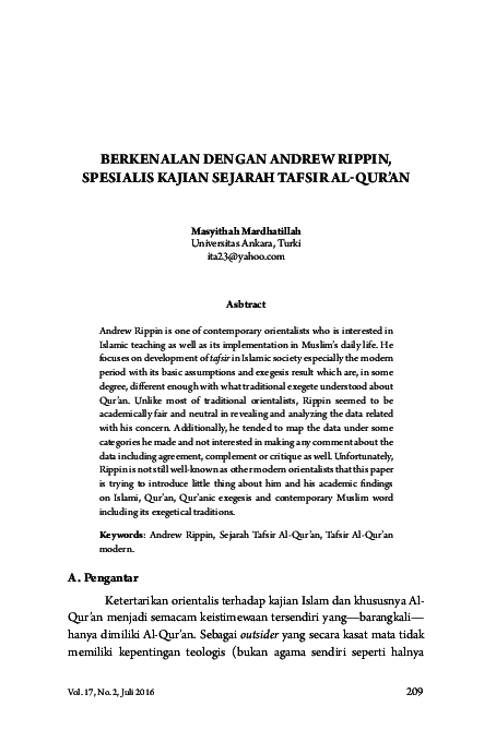 (PDF) Berkenalan dengan Andrew Rippin, Spesialis Kajian Sejarah Tafsir ...