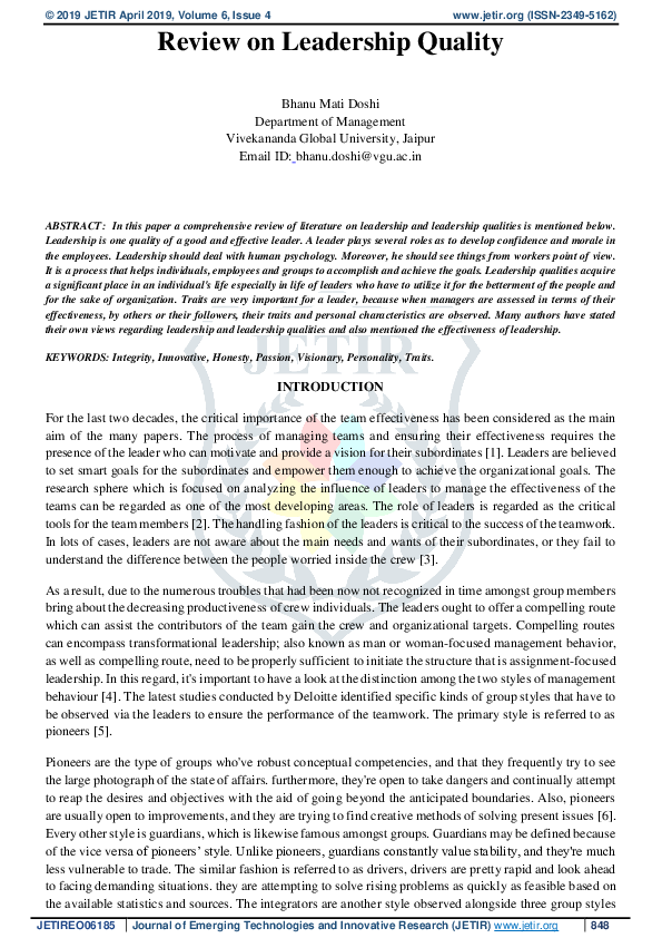 (PDF) Review on Leadership Quality