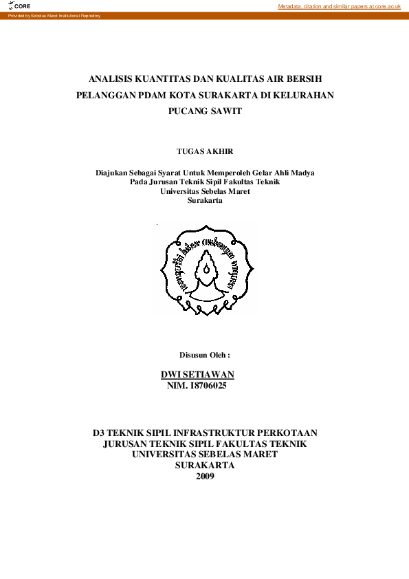 (PDF) Analisis Kuantitas Dan Kualitas Air Bersih Pelanggan Pdam Kota ...