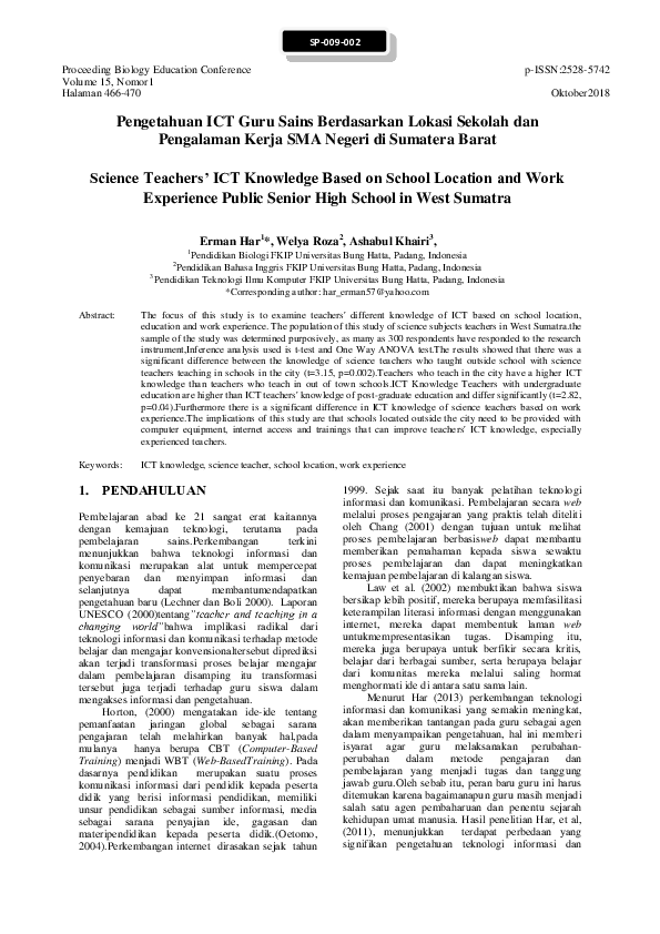 (PDF) Pengetahuan ICT Guru Sains Berdasarkan Lokasi Sekolah dan ...