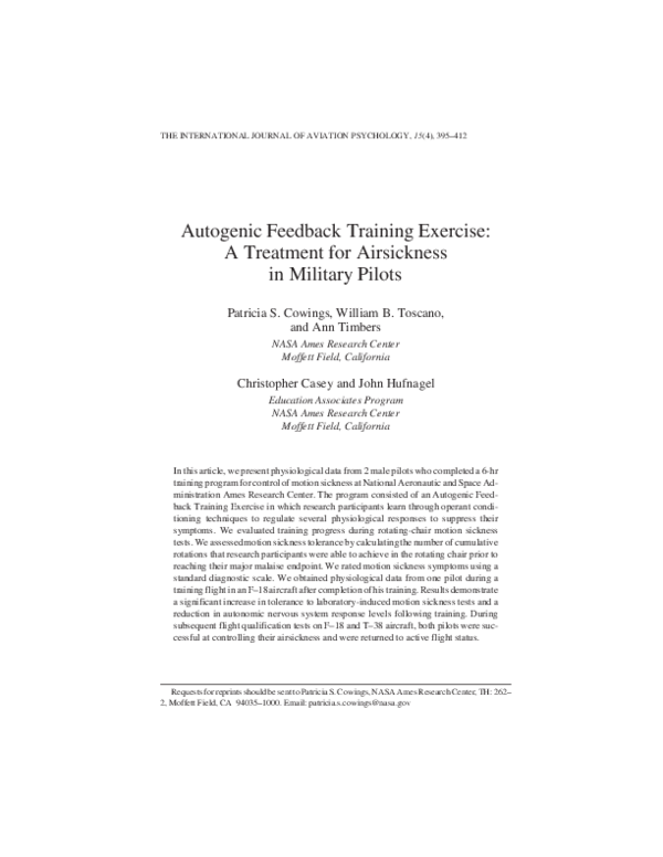 (PDF) Autogenic Feedback Training Exercise: A Treatment for Airsickness ...