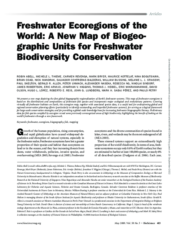 (PDF) Freshwater Ecoregions of the World: A New Map of Biogeographic ...
