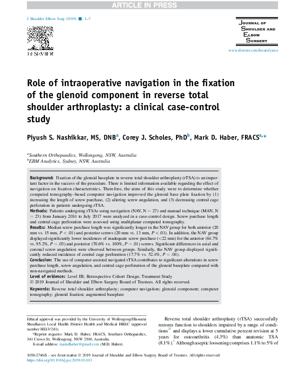 (PDF) Role of intraoperative navigation in the fixation of the glenoid ...