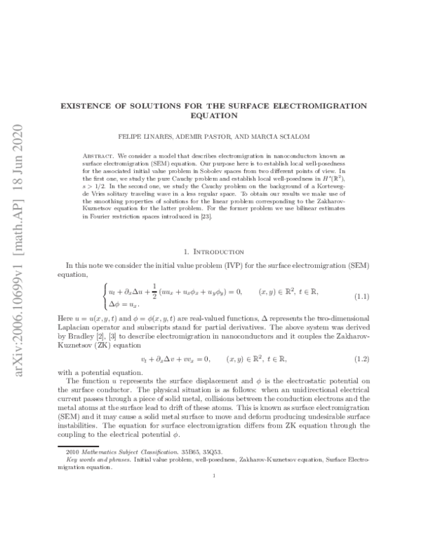 (PDF) Existence of solutions for the surface electromigration equation ...