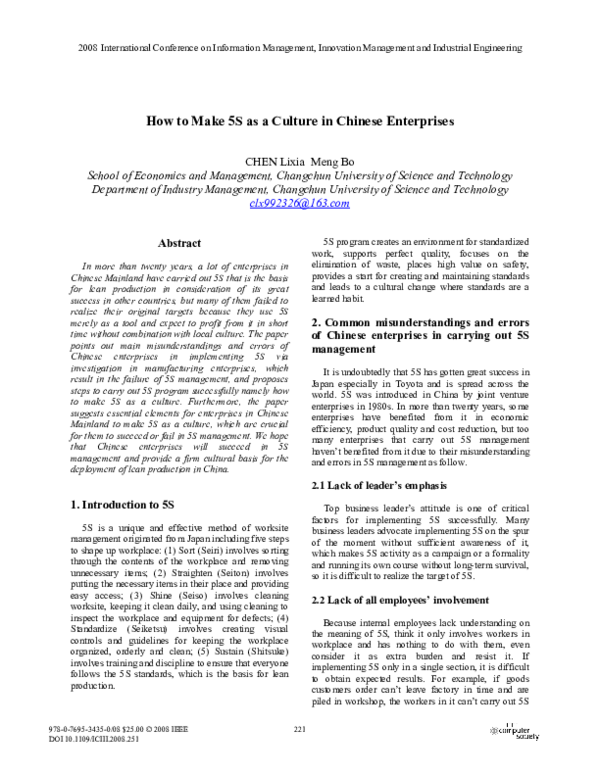 (PDF) How to Make 5S as a Culture in Chinese Enterprises
