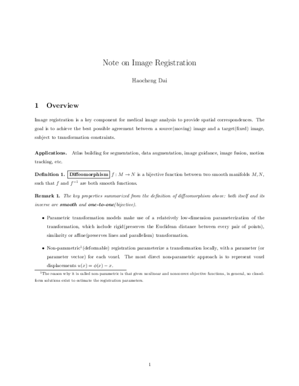 (PDF) Note on Image Registration