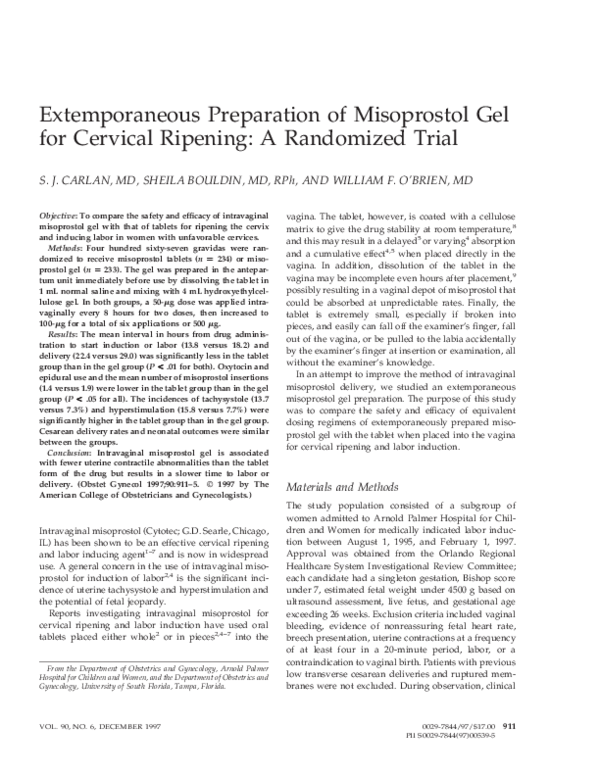 (PDF) Extemporaneous Preparation of Misoprostol Gel for Cervical ...