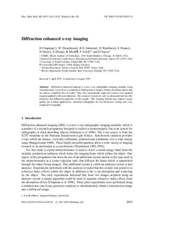 (PDF) Diffraction enhanced x-ray imaging