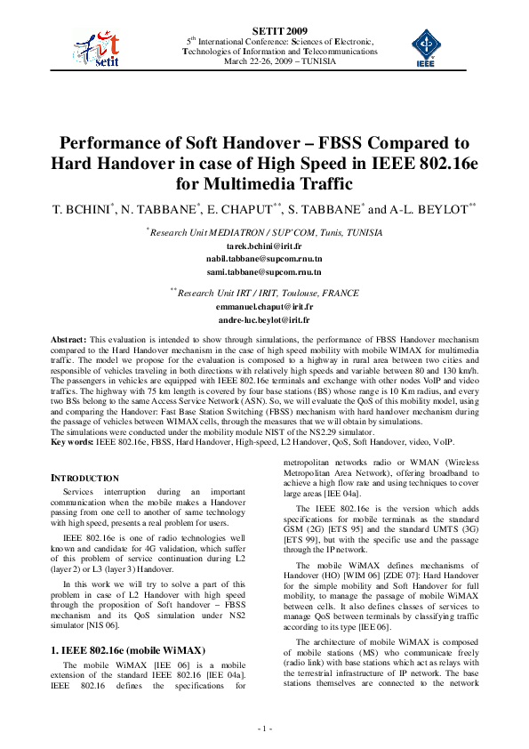 (PDF) Performance of Soft Handover–FBSS Compared to Hard Handover in case of High Speed in IEEE ...