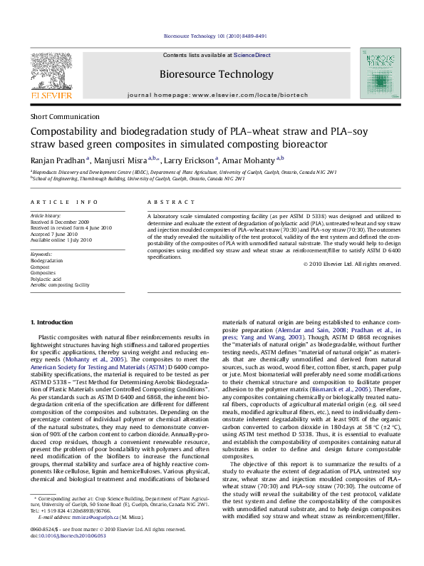 (PDF) Compostability and biodegradation study of PLA–wheat straw and ...