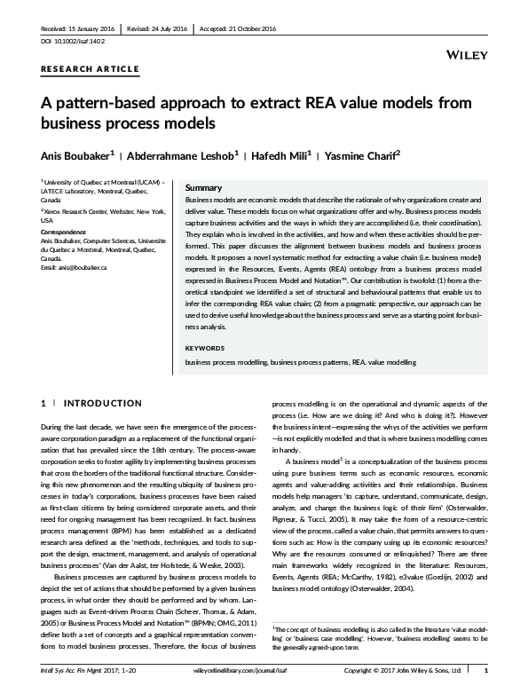 (PDF) A pattern-based approach to extract REA value models from business process models
