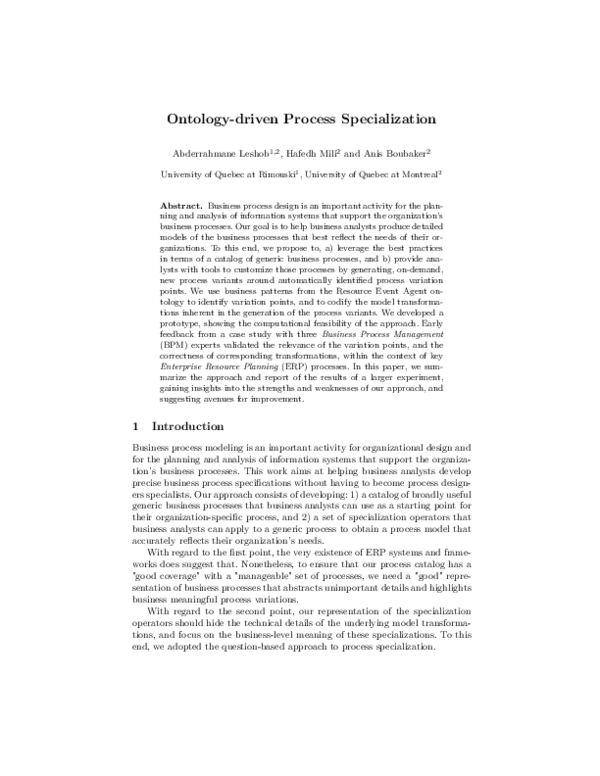 (PDF) Ontology-Driven Process Specialization | Hafedh Mili - Academia.edu