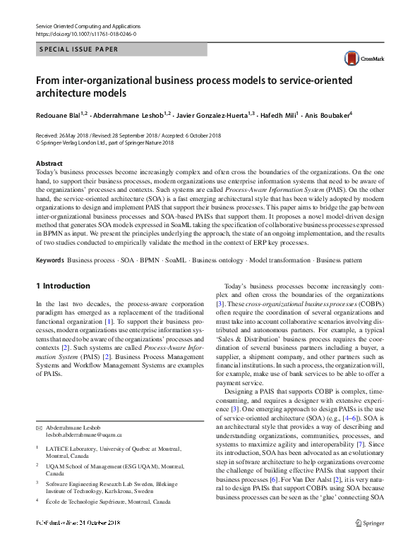 (PDF) From inter-organizational business process models to service-oriented architecture models