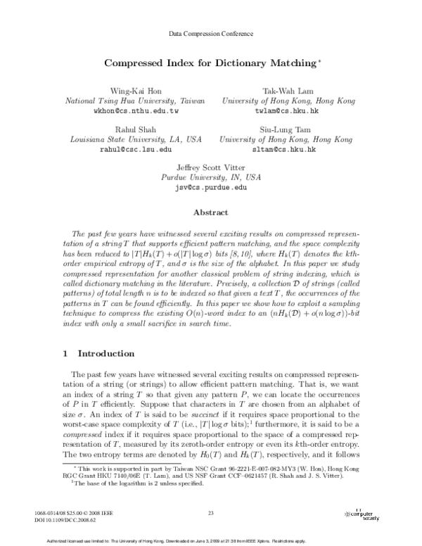 (PDF) Compressed Index for Dictionary Matching